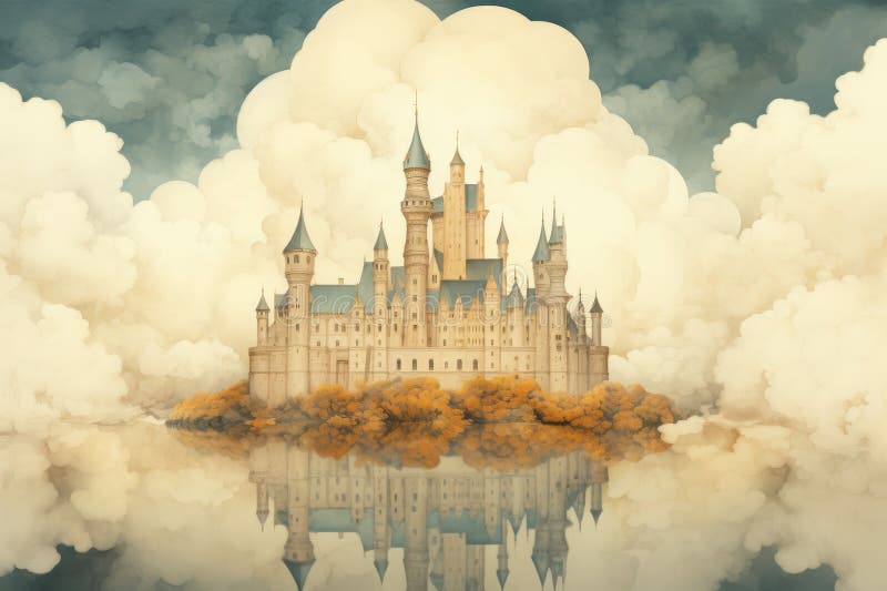 Whimsical Pastel Castle on the Horizon with Minimalist Design and Soft ...