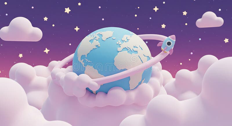 Whimsical Pastel Earth: a Dreamy 3D Render of a Planet in Clouds Stock ...