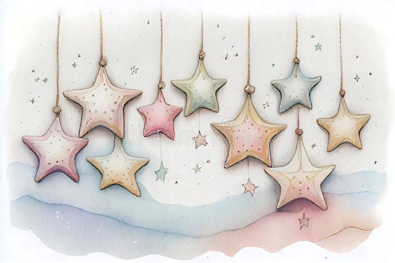 Whimsical Pastel Stars on a String for Dreamy Invitations. Stock ...