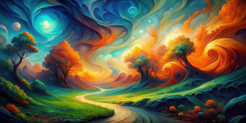 Whimsical Path through a Dreamlike Landscape of Vibrant Colors and ...