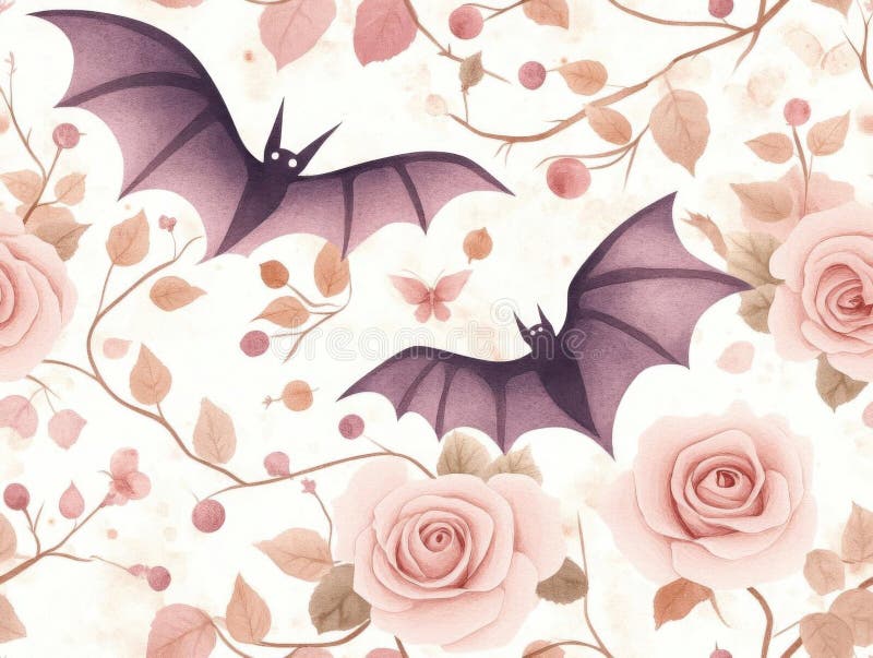 A Whimsical Pattern Featuring Bats and Roses, Perfect for Halloween or ...