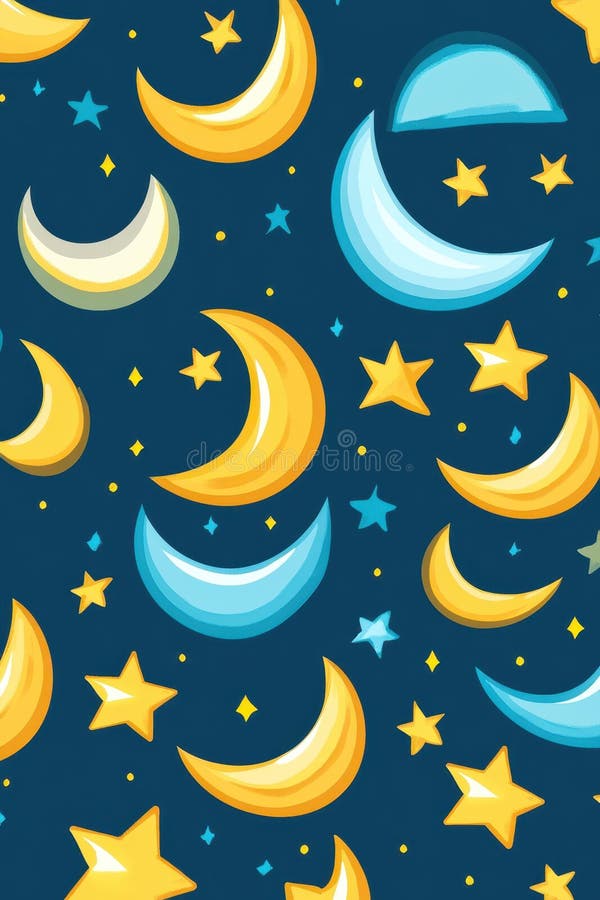 A Whimsical Pattern Featuring Blue Moons and Yellow Stars, Perfect for ...
