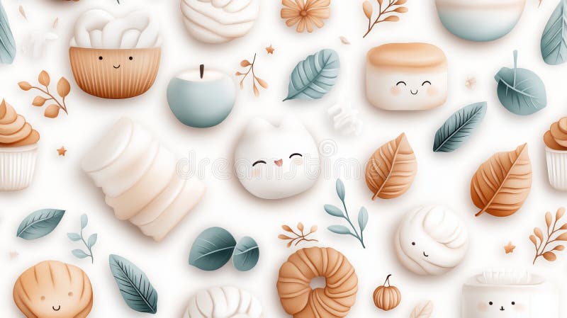 A Whimsical Pattern Featuring Cute Food and Nature Elements, Perfect ...