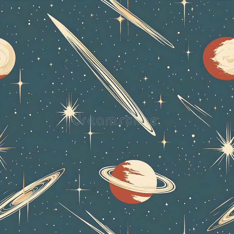 A Whimsical Pattern Featuring Planets, Stars, and Rings in a Cosmic ...