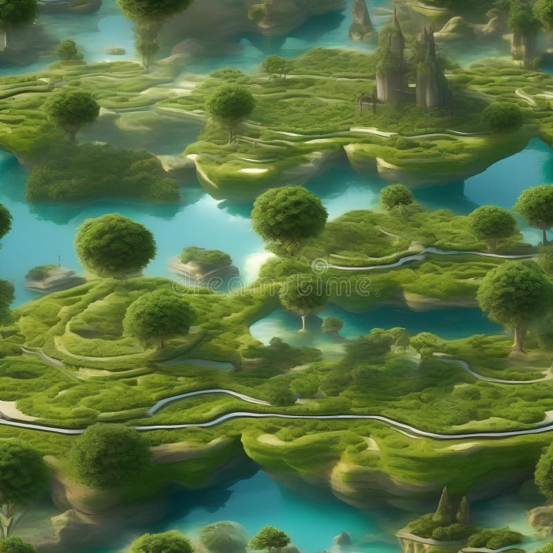 A Whimsical Pattern of Floating Islands, Each Supporting a Unique ...
