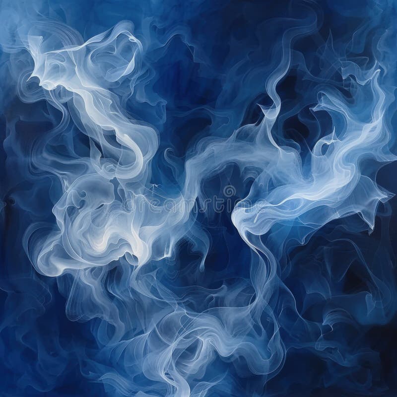 Whimsical Patterns of White Smoke Floating in a Navy Blue Space Stock ...