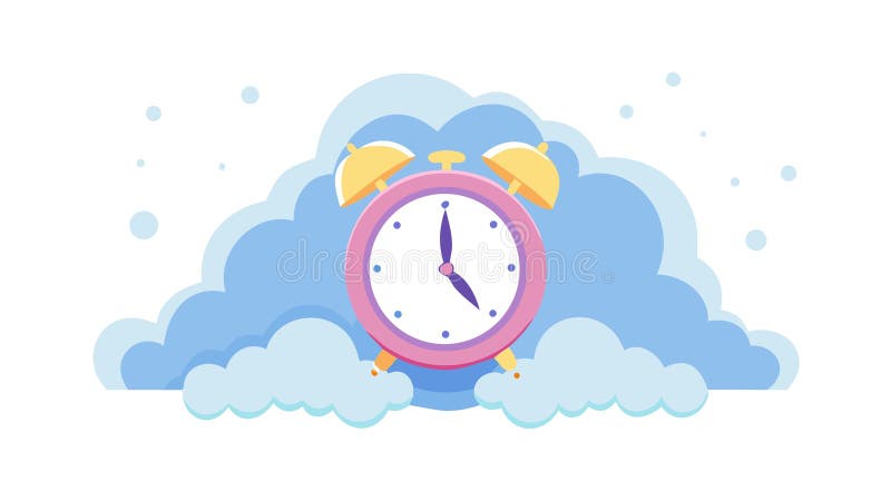 Whimsical Pink Alarm Clock Floating on Fluffy Clouds, Vector Design ...