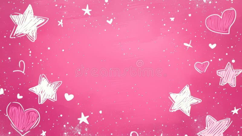 Whimsical Pink Background with Doodle Hearts and Stars. Stock Image ...