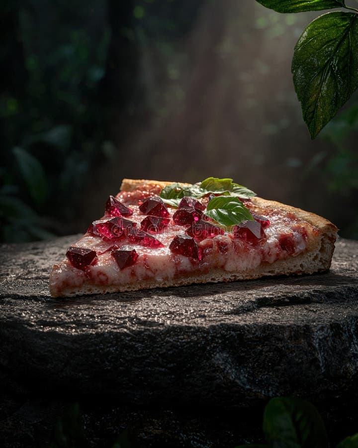 Whimsical Pizza Slice Topped with Ruby Red Crystals. Stock Illustration ...