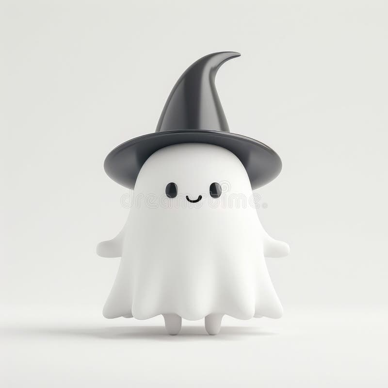 Whimsical Playful Ghost in Witch Hat, Generative Ai Stock Illustration ...