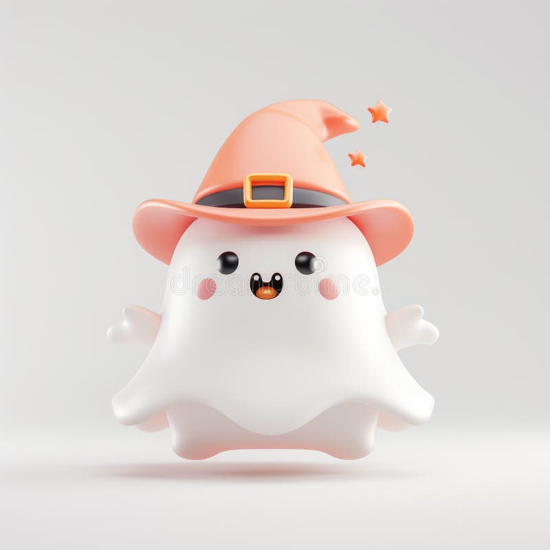 Whimsical Playful Ghost in Witch Hat, Generative Ai Stock Illustration ...