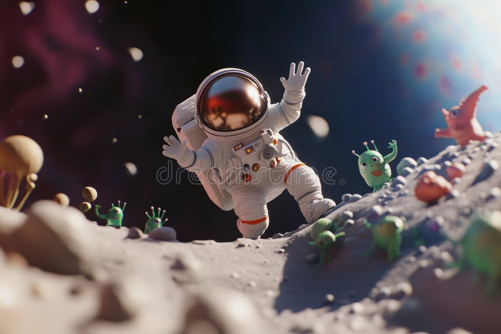 A Whimsical and Playful Scene of a Tiny Astronaut Floating in Space ...