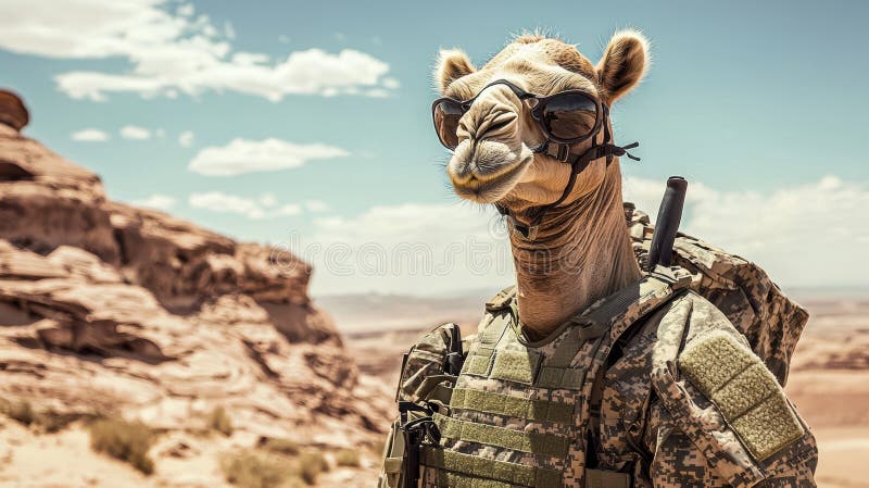 Camel Soldier in Desert Landscape: a Humorous Military Scene Stock ...