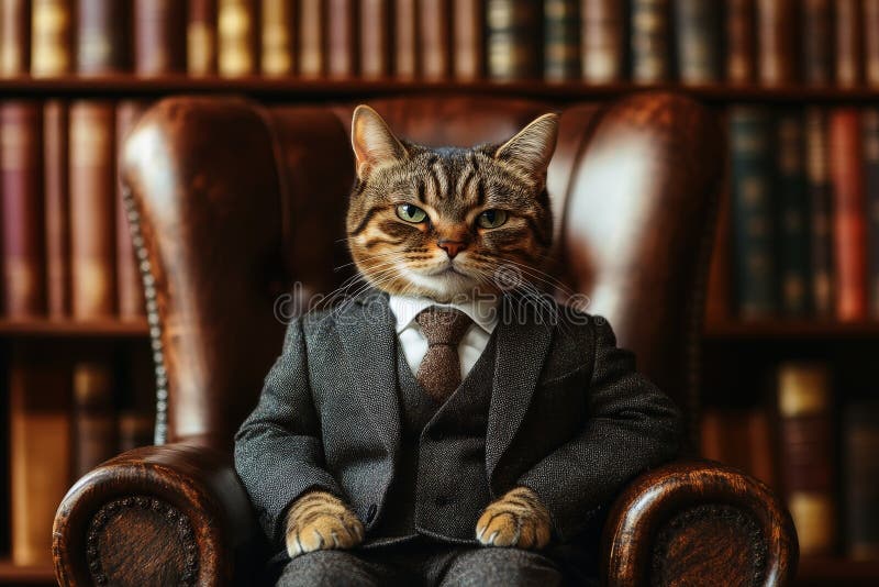 Whimsical Portrait of a Cat Wearing a Tiny Suit and Tie Stock ...