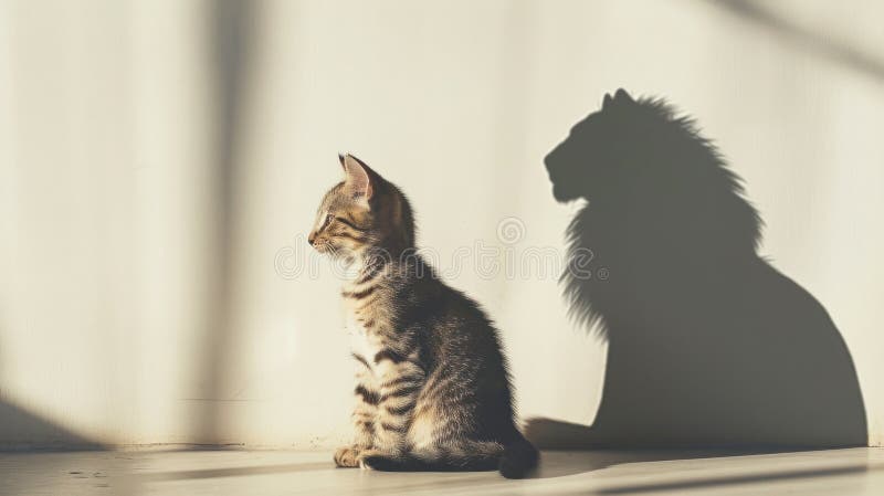 Whiskered Mirage: the Little Cat with a Lion S Shadow Stock Photo ...