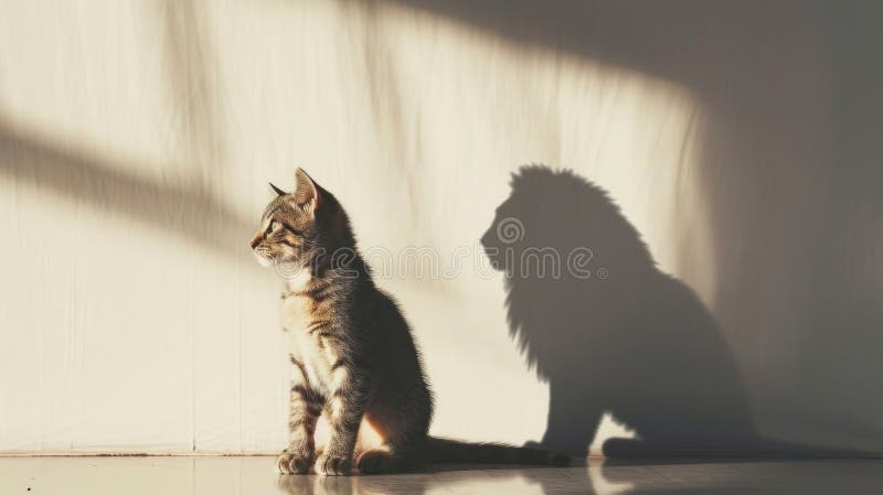 Whiskered Mirage: the Little Cat with a Lion S Shadow Stock Image ...