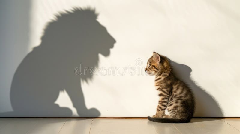 Whiskered Mirage: the Little Cat with a Lion S Shadow Stock Image ...