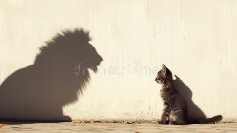 Whiskered Mirage: the Little Cat with a Lion S Shadow Stock Image ...