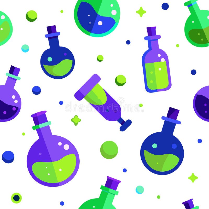Whimsical Potion Bottles and Bubbles Seamless Pattern Stock ...