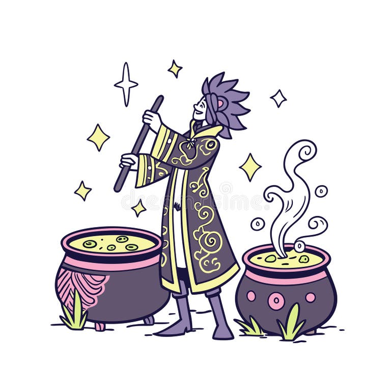 Whimsical Potion Master Character Artwork Stock Vector - Illustration ...