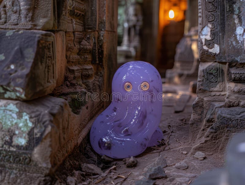 Whimsical Purple Creature in Ancient Ruins Stock Illustration ...