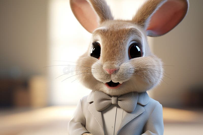 Whimsical Rabbit Character with a Bow Tie Stock Illustration ...