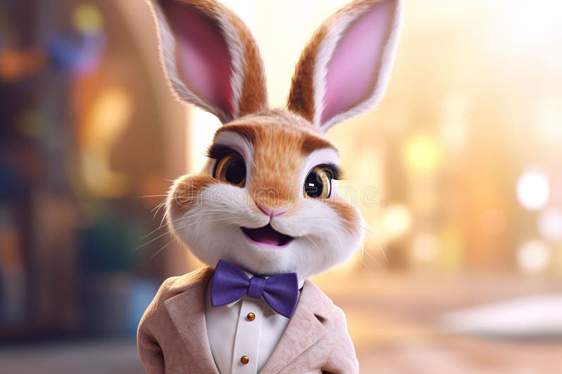 Whimsical Rabbit Character with a Bow Tie Stock Illustration ...