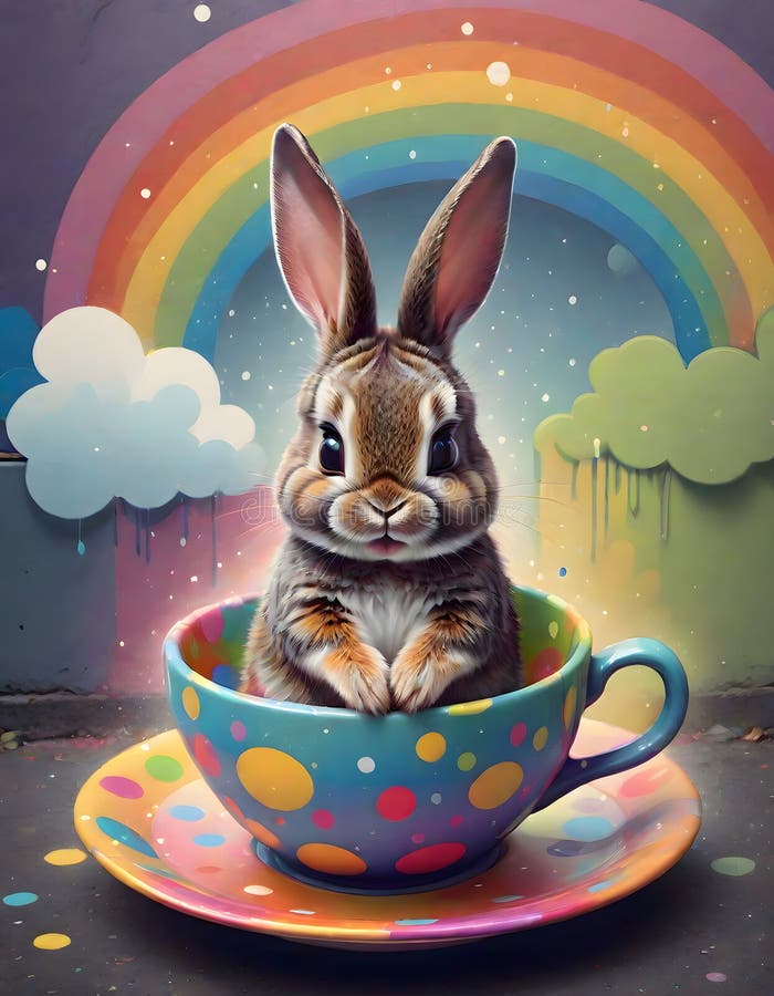 Whimsical Rabbit in a Cup, Generated with AI Stock Illustration ...