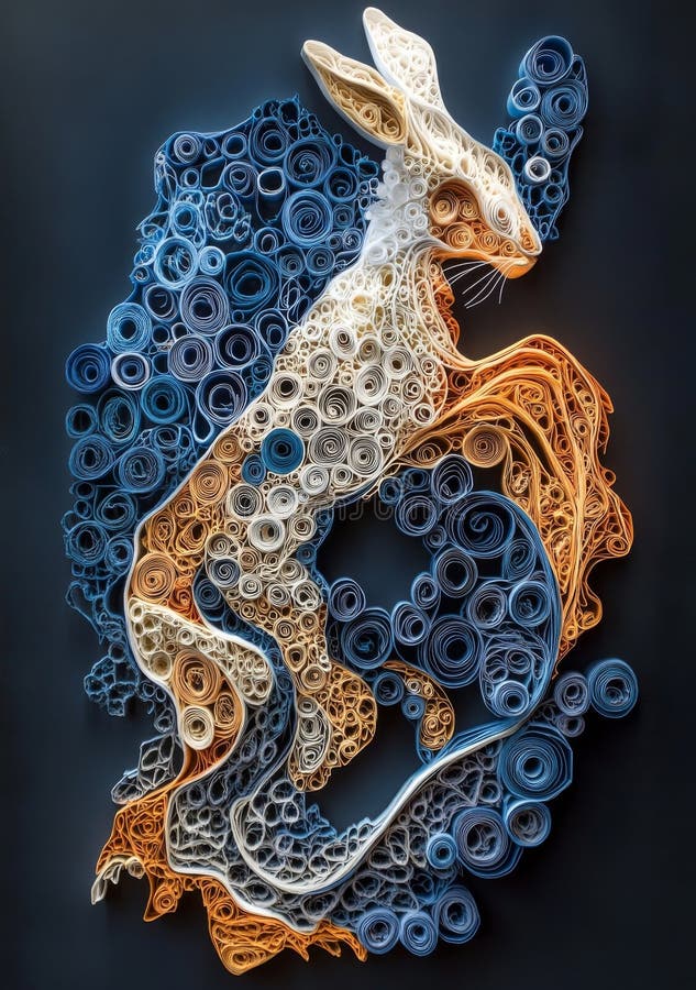 A Whimsical Rabbit Depicted in an Abstract Quilted Artwork Stock Image ...