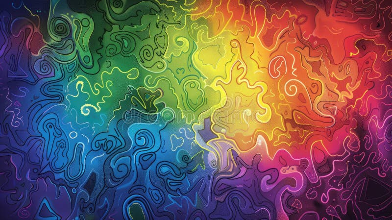 Whimsical Rainbow Gradient Background with Abstract Doodles Illuminated ...