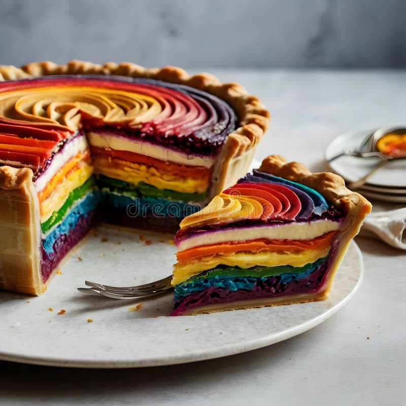 Whimsical Rainbow Pie with Vibrant Multi-Colored Layers Stock ...