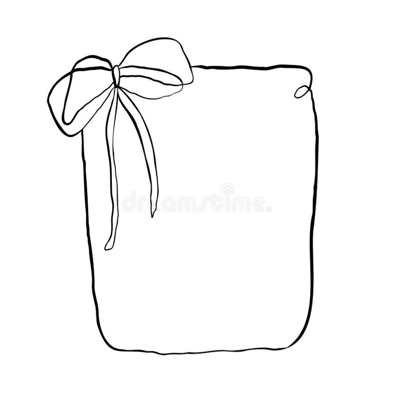 Whimsical Rectangular Border Frame with Bow Ribbon Hand Drawn Scribble ...