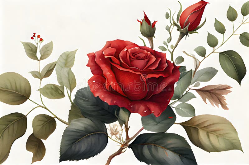 Whimsical Red Rose on White Background for Invitations and Scrapbooking ...