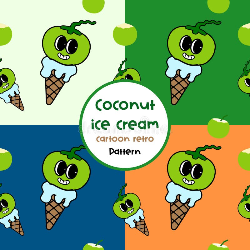 Whimsical Retro Cartoon Coconut Ice Cream Cone Pattern Stock Vector ...