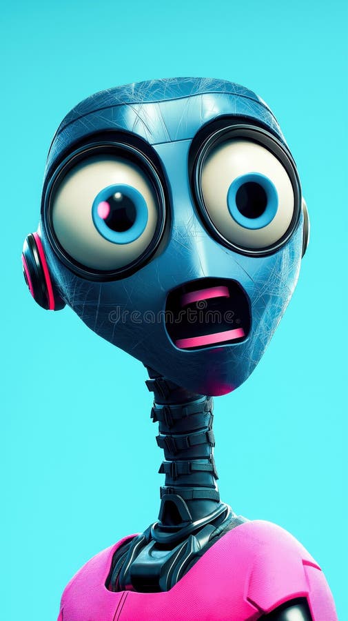 Surprised Robot Character with Big Eyes Stock Illustration ...