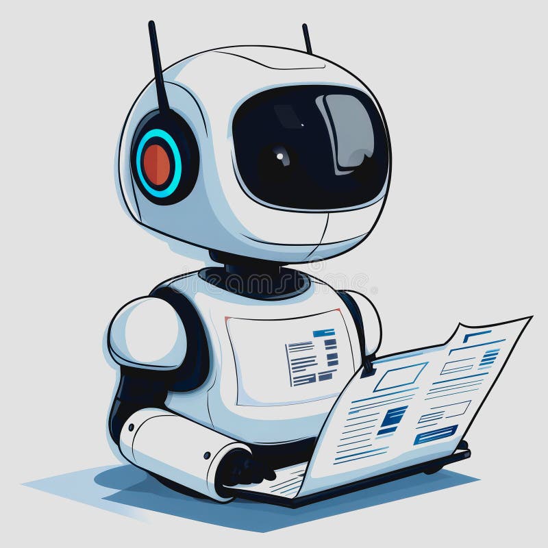 Friendly Robot Character Reading Newspaper with a Playful Design ...