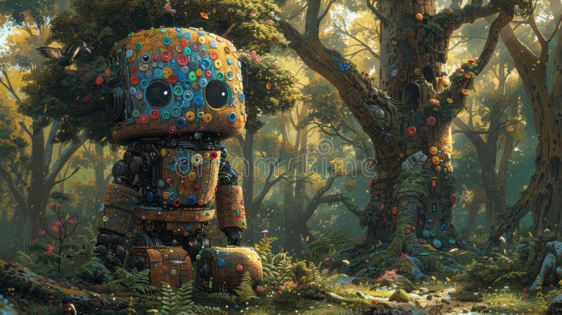 Whimsical Robot in Enchanted Forest - Generative Ai Stock Illustration ...