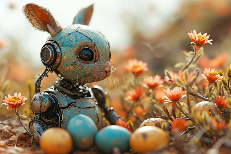 Robot Rabbit Exoskeleton Colorful Chicken Eggs Flower Filled Easter ...
