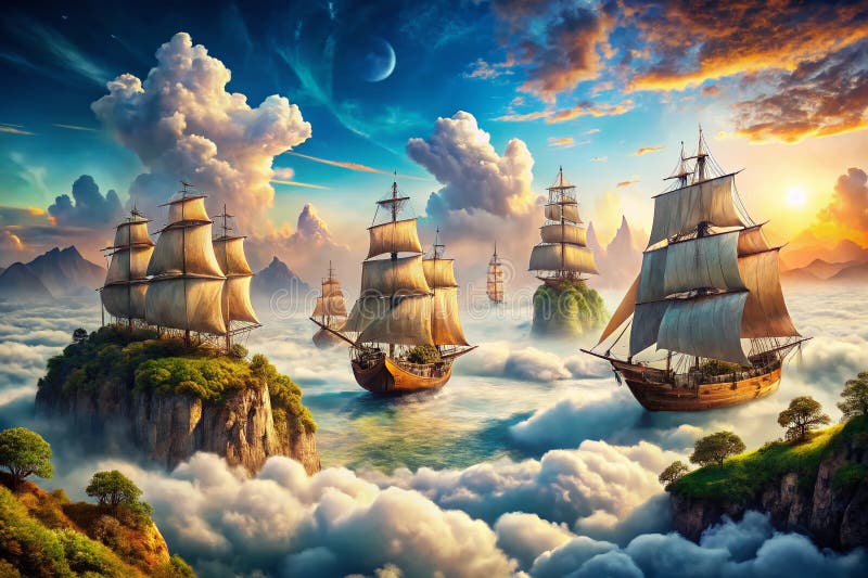 Whimsical Sailing Ships Seamless Pattern Explore a Dreamlike Ocean ...