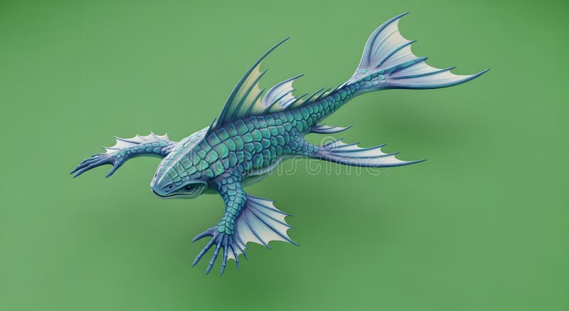 Whimsical Scale-Covered Creature with Extended Limbs on Green ...