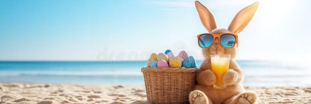 On this Sunny Beach Day, a Cheerful Bunny Enjoys the Vibrant Atmosphere ...