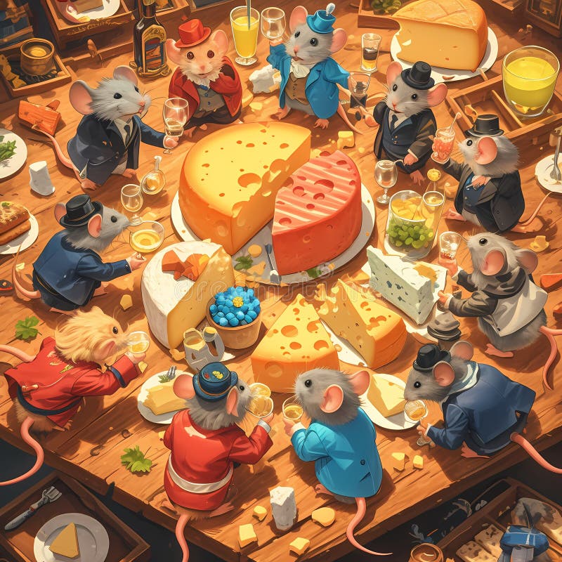 Cheese Tasting Party - Mice in Suits Stock Illustration - Illustration ...