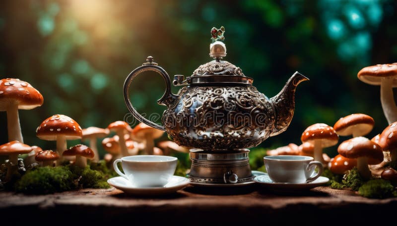 Enchanted Forest Tea Setting Stock Image - Image of whimsical ...