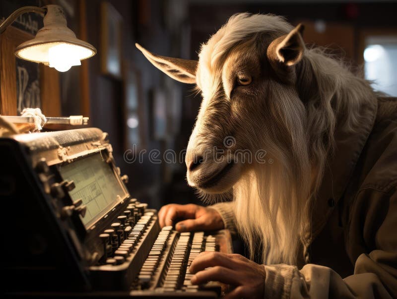 Goat Typing on Mini Typewriter Stock Illustration - Illustration of ...