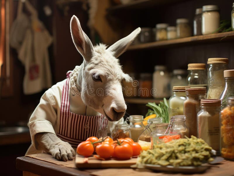 Donkey Chef Cooks in Tiny Kitchen Stock Illustration - Illustration of ...