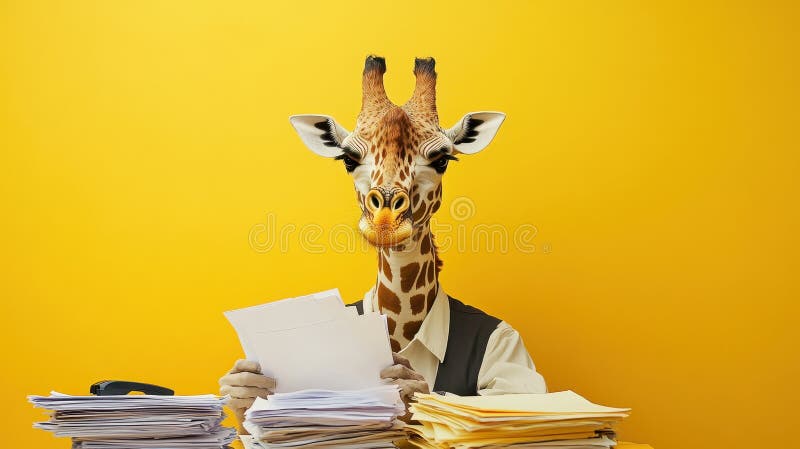 Giraffe in Business Attire Working at a Desk Stock Illustration ...