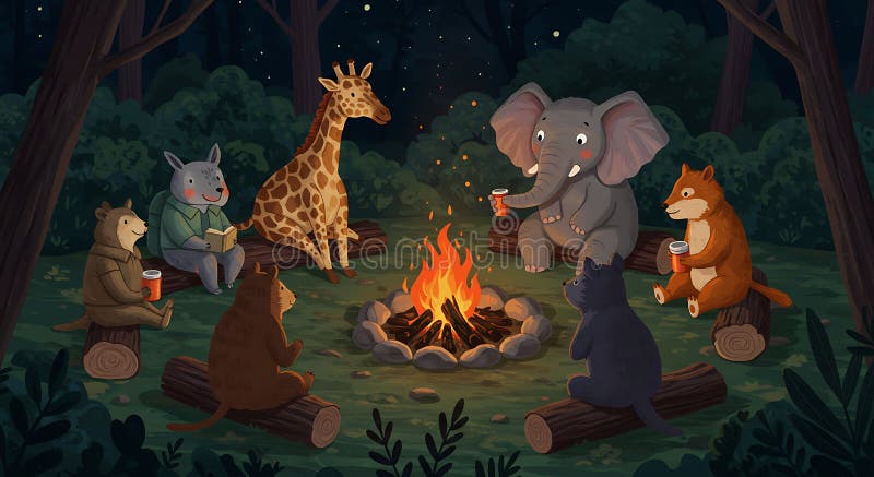 A Whimsical Scene in a Forest Depicts Various Anthropomorphic Animals ...