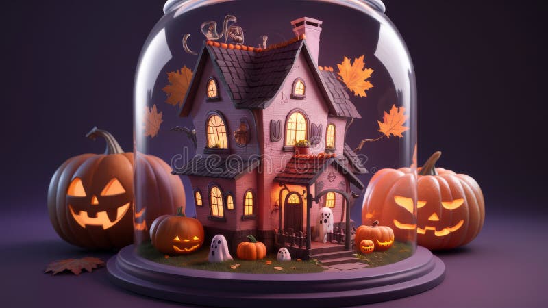 A Whimsical Scene of a House Encased within a Transparent Bell Jar ...