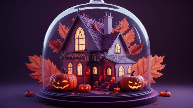 A Whimsical Scene of a House Encased within a Transparent Bell Jar ...