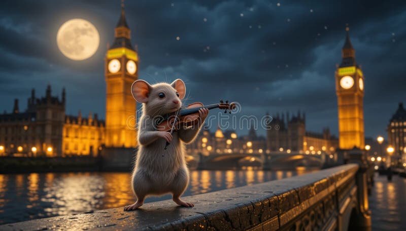 A Whimsical Scene in London Features a Small White Mouse Playing a ...